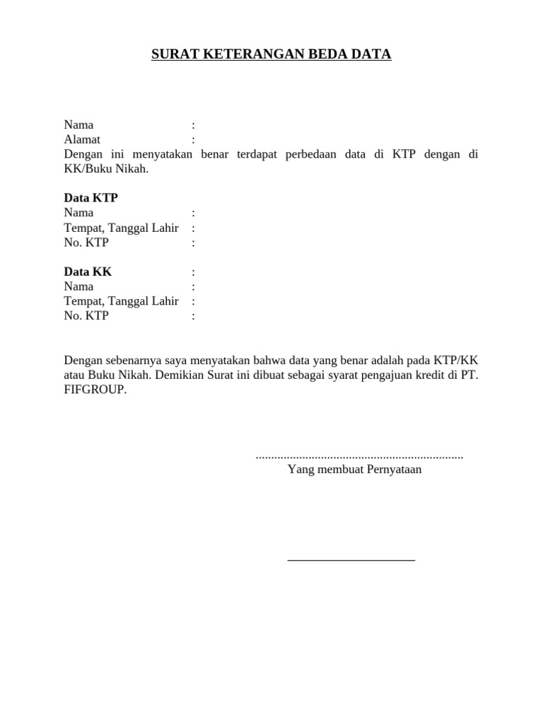 Surat Keterangan Beda Data | PDF