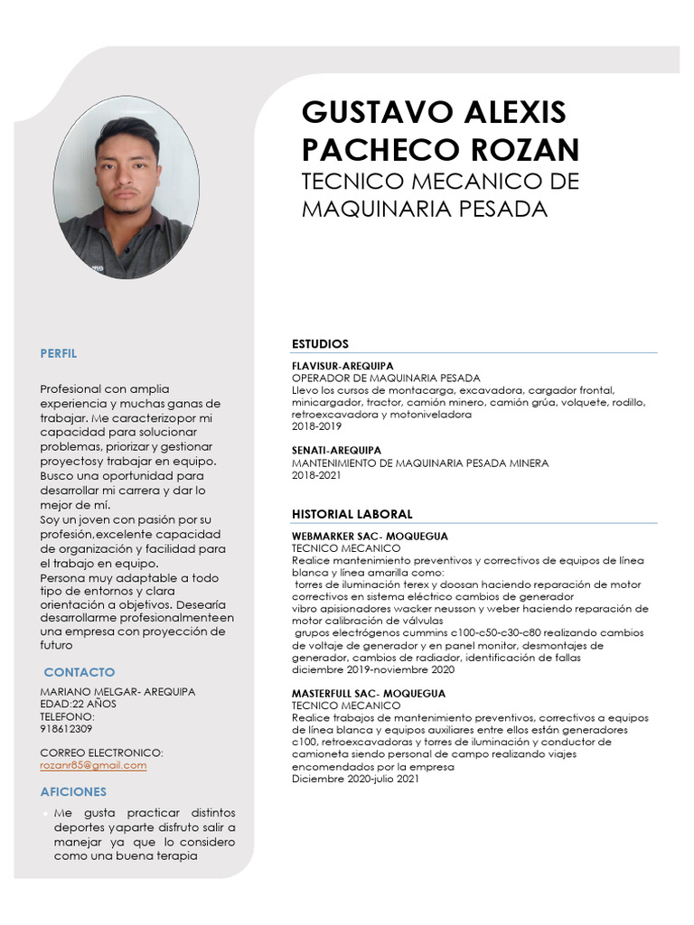 CV Pacheco Rozan Gustavo | PDF | Vehículo de motor | Vehículos