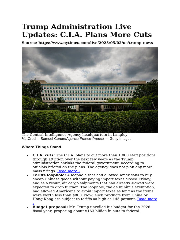 1 - Trump Administration Live Updates - C.I.A. Plans More Cuts | PDF ...