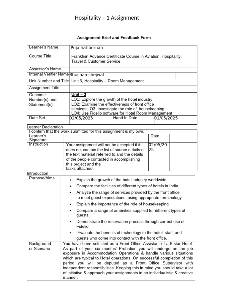 Hospitality Room Management Assignment | PDF | Hotel