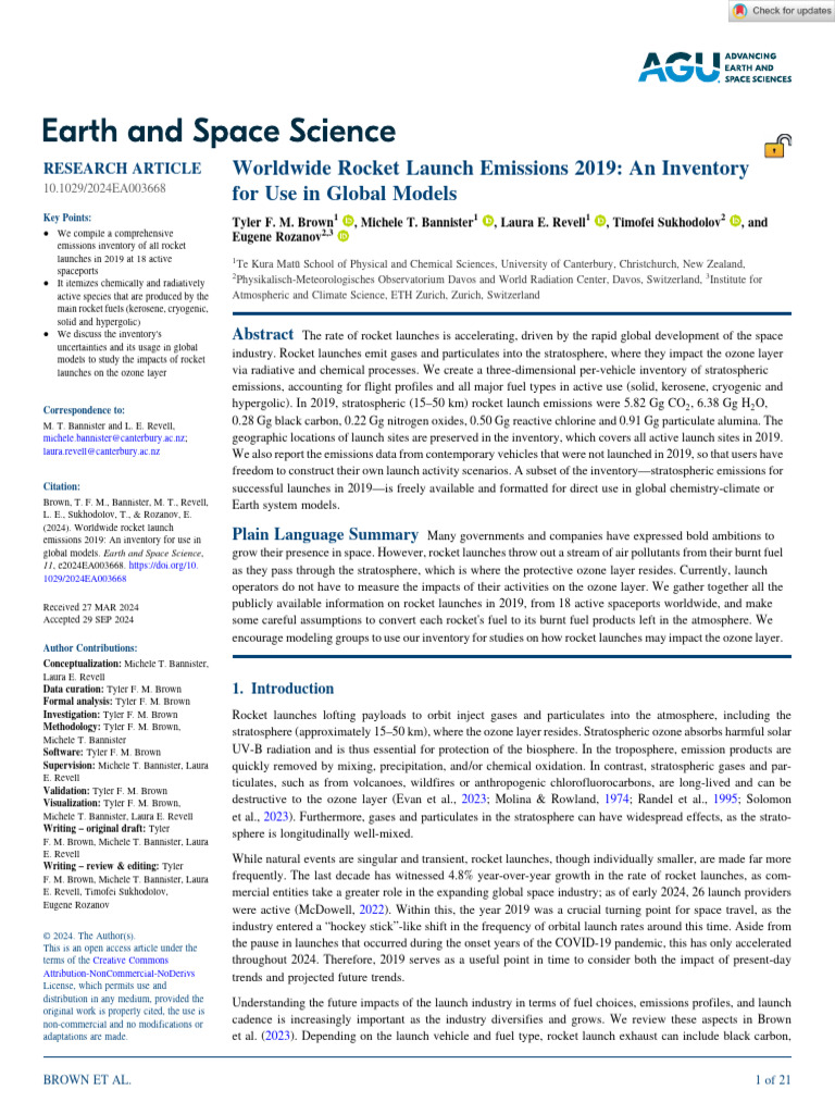 Earth and Space Science - 2024 - Brown - Worldwide Rocket Launch ...