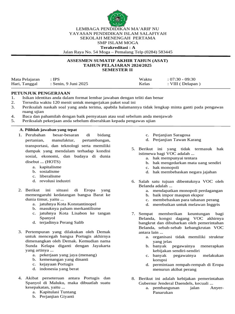 Soal Asat Ips Kelas 8 | PDF