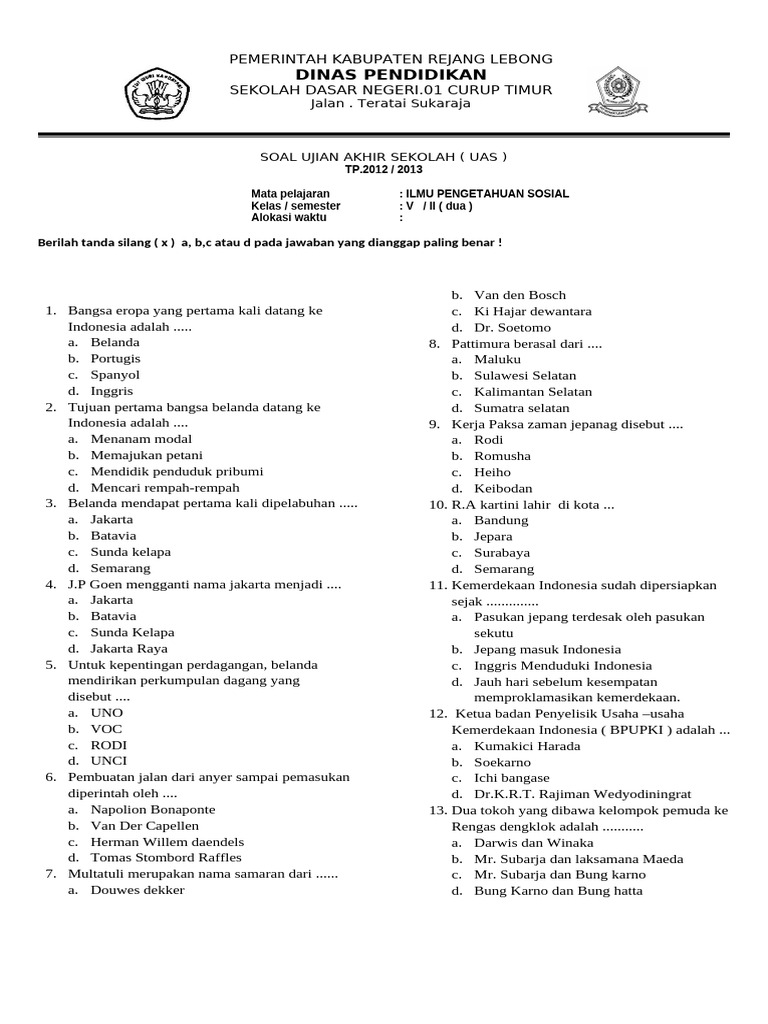 soal uas kls 5 | PDF