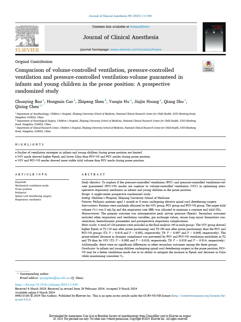 Comparison of Volume-Controlled Ventilation, Pressure-Controlled | PDF ...