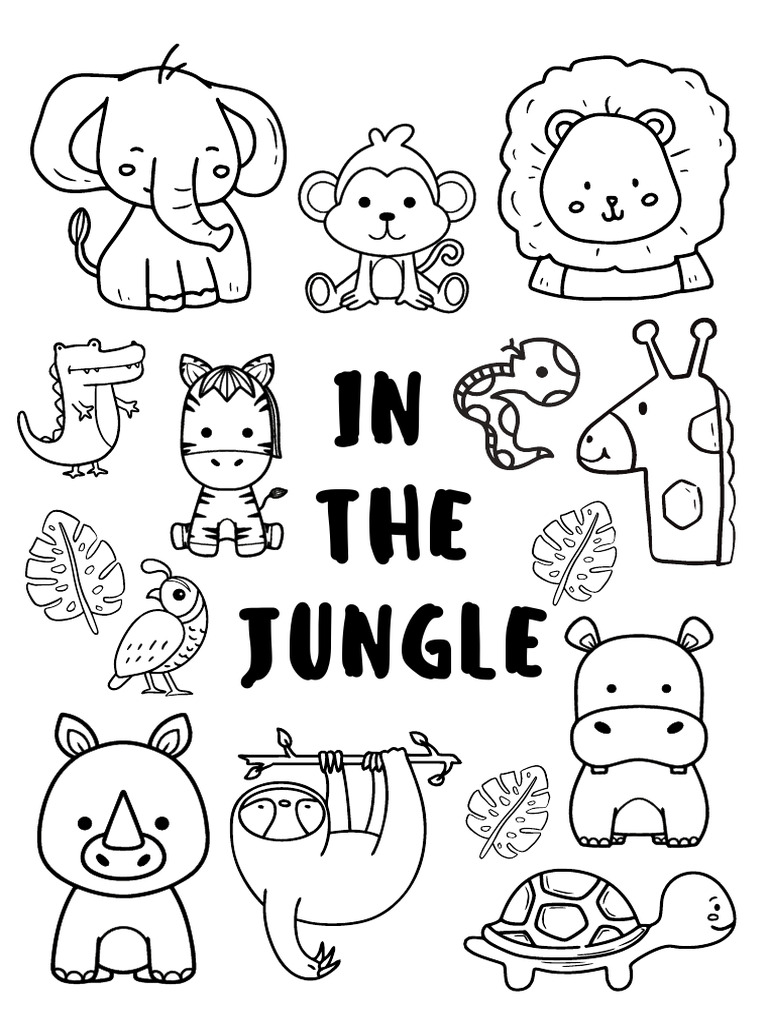 Black and White Cute Jungle Animals Coloring Pages | PDF