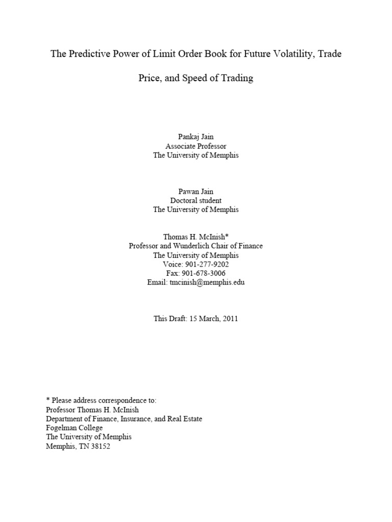 The Predictive Power of Limit Order Book For Future Volatility, Trade ...