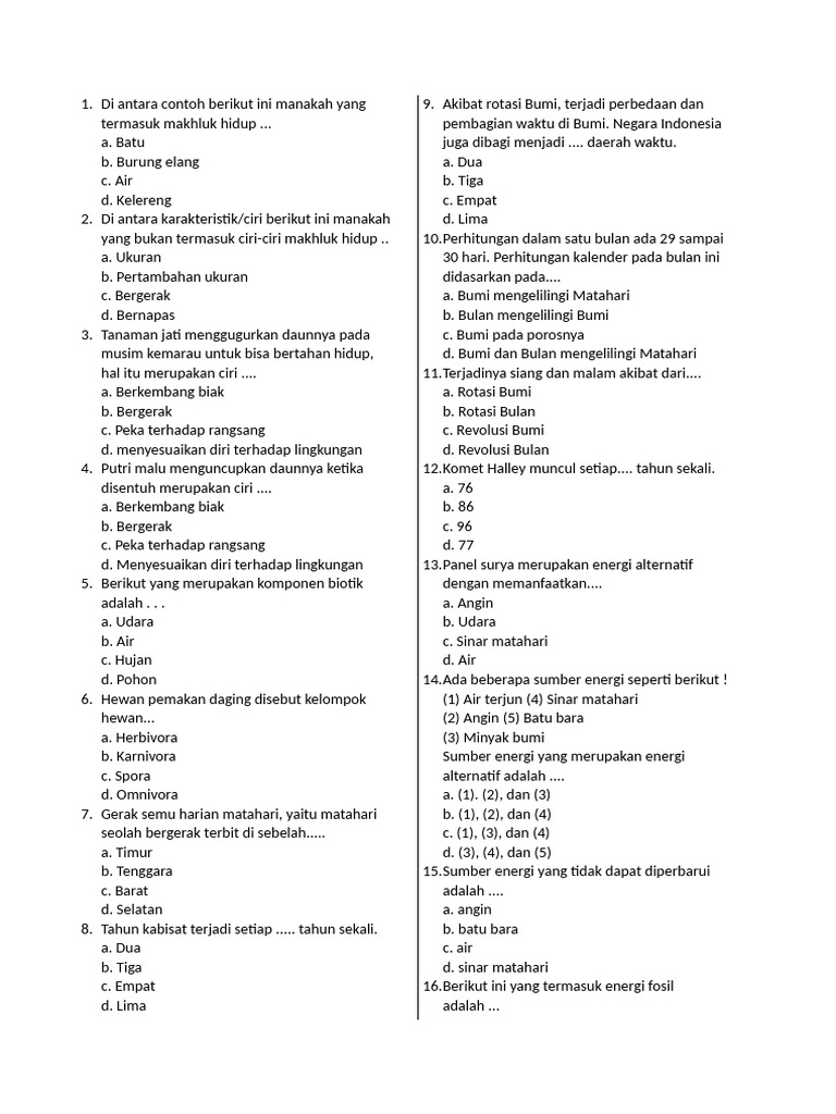 LATIHAN SOAL IPA SD | PDF