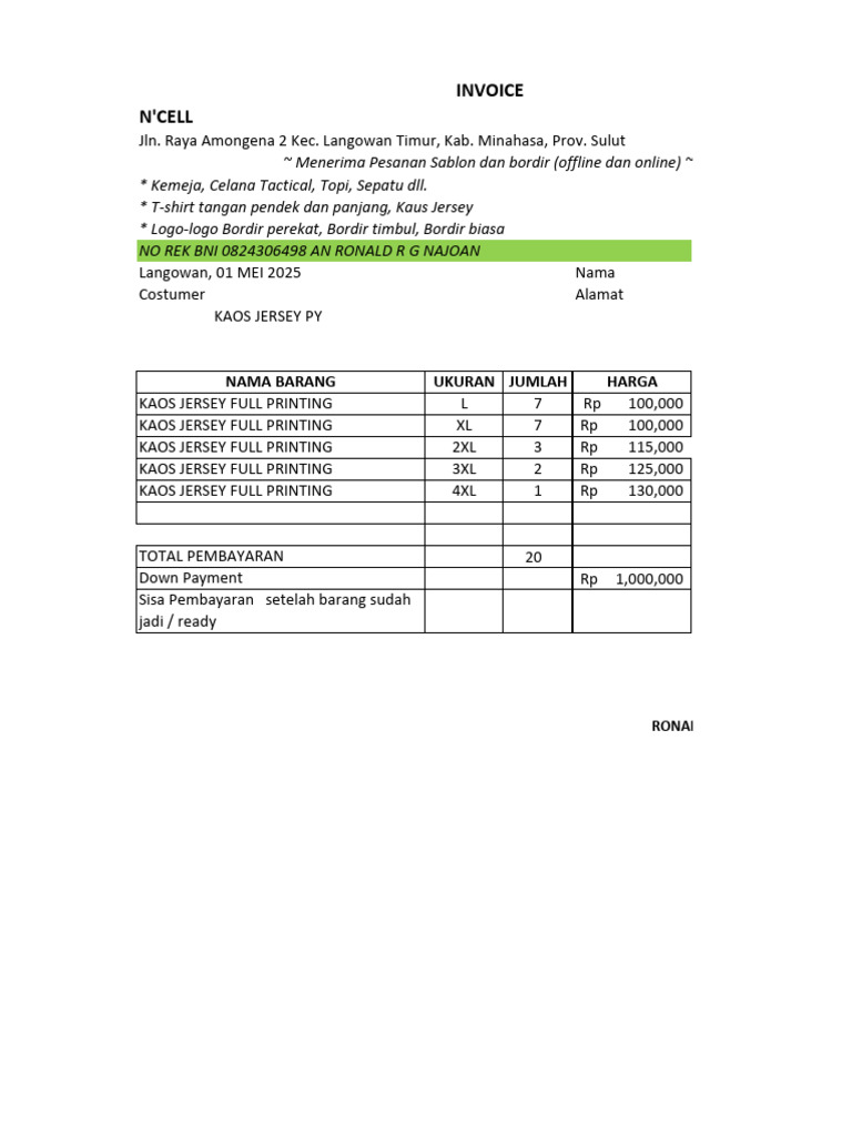 Invoice Py BBS Tombatu Jersey - 2 | PDF