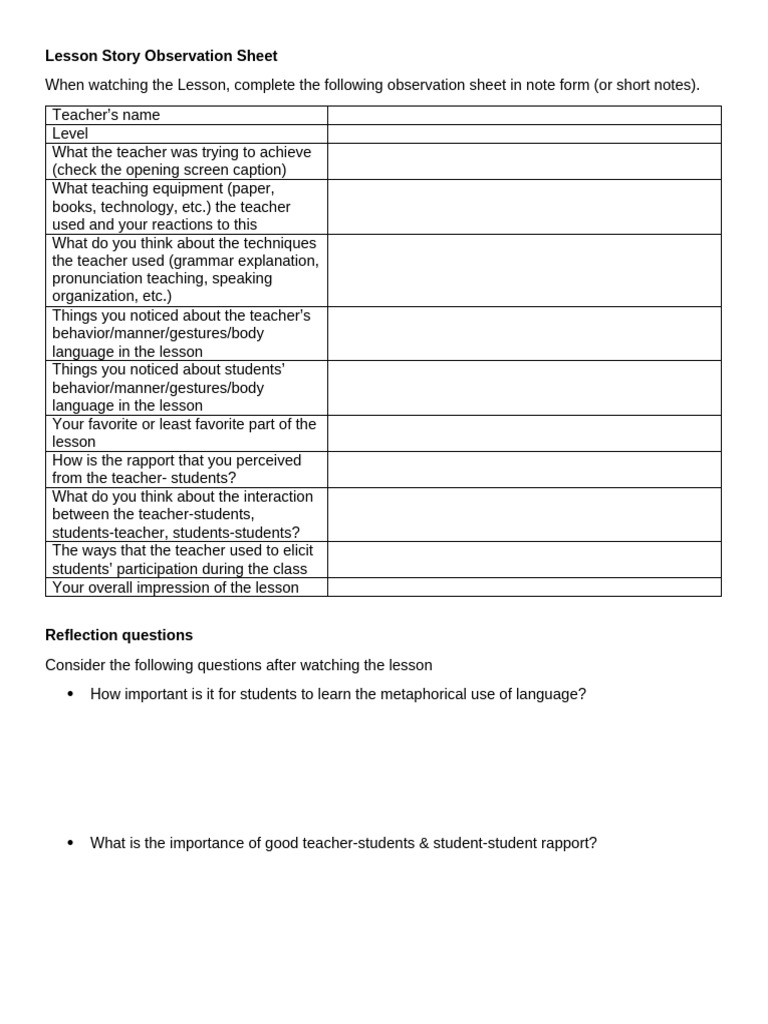 3 - Lesson Story Observation SH - Eet | PDF