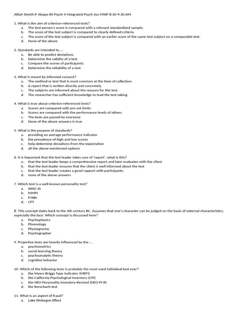 Integrated Psych Ass MWF | PDF | Wechsler Adult Intelligence Scale | Intelligence