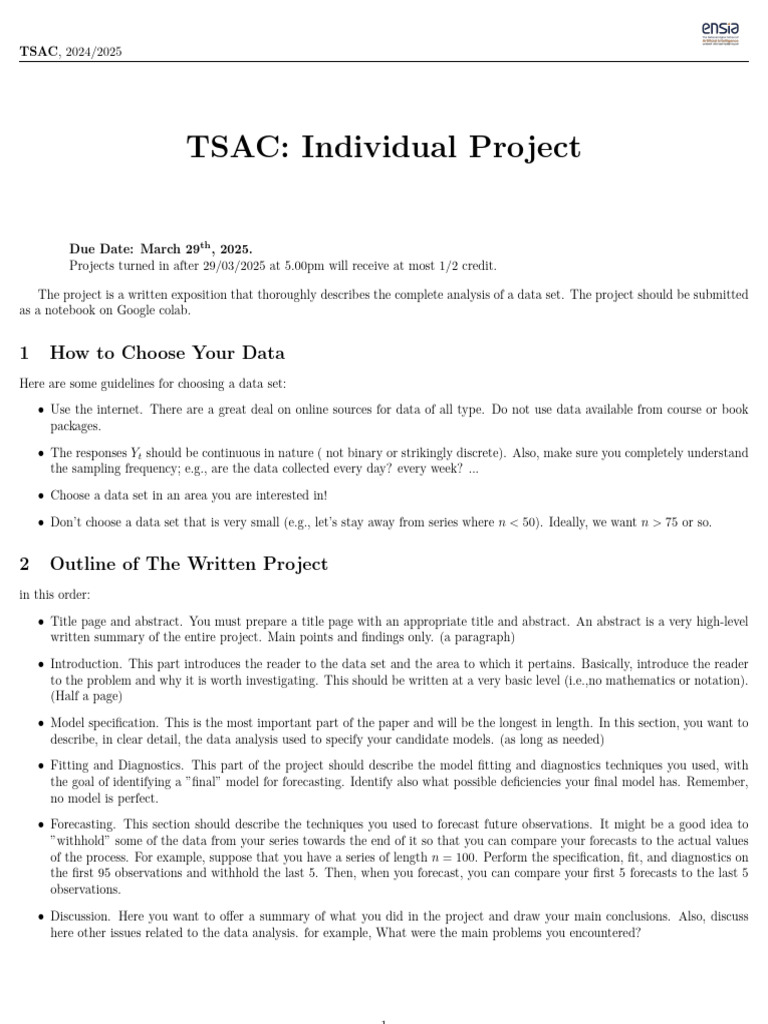 TSAC 2024/2025 Data Analysis Project Guide | PDF | Forecasting | Statistics