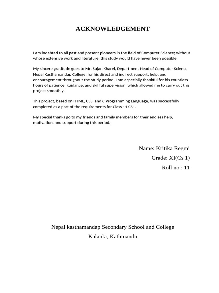 ACKNOWLEDGEMENT- MATHS (2) | PDF