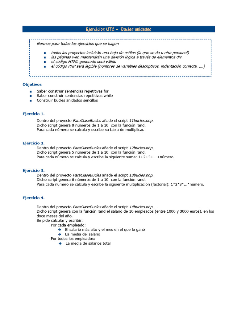 MásEjercicios UT2 Bucles | PDF