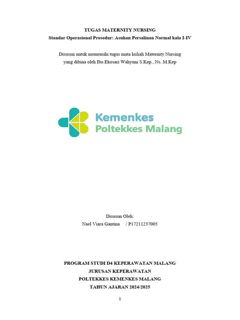 Keperawatan Maternitas: SOP Kala I - IV | PDF