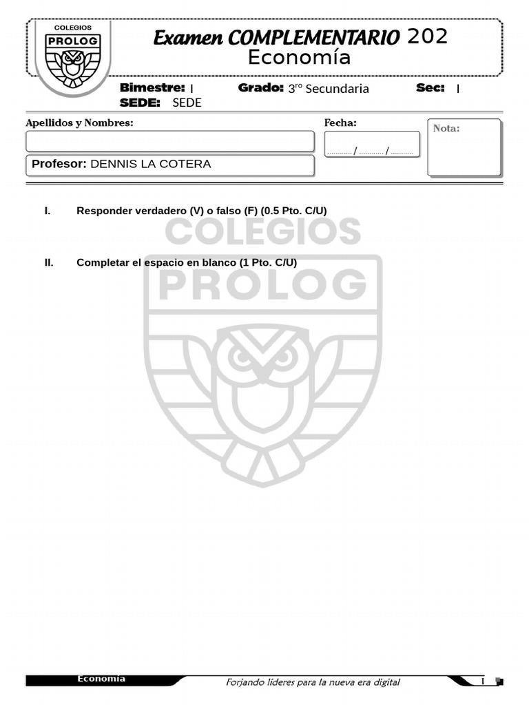 Examen de Economía 3ro Secundaria | PDF
