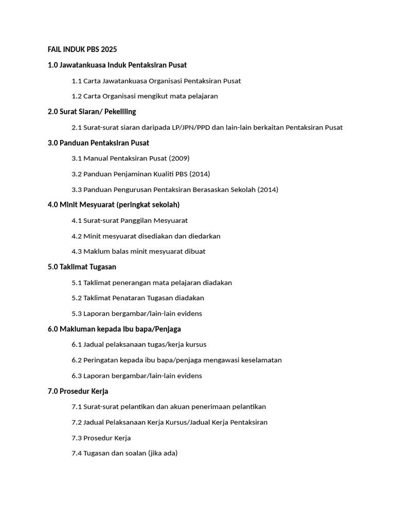 Senarai Item Fail Induk PBS 2025 | PDF