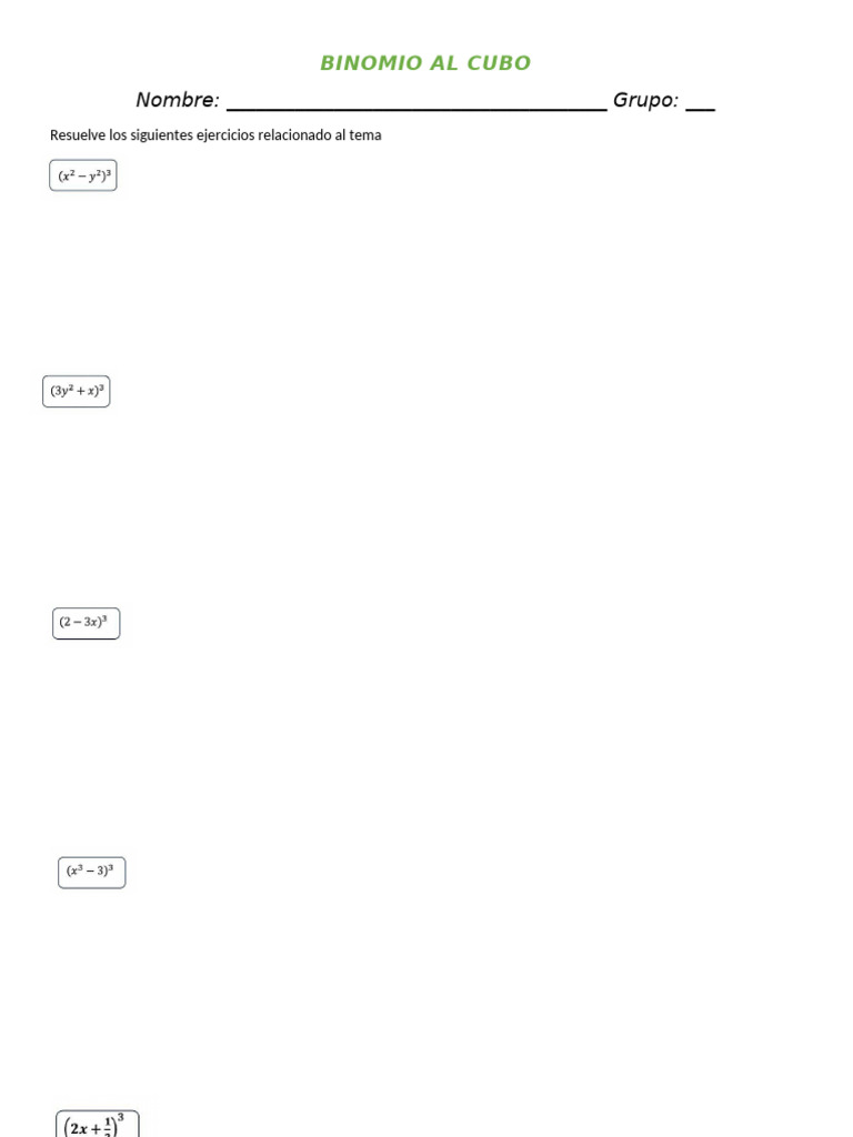 06 Ejercicios Binomio Al Cubo | PDF