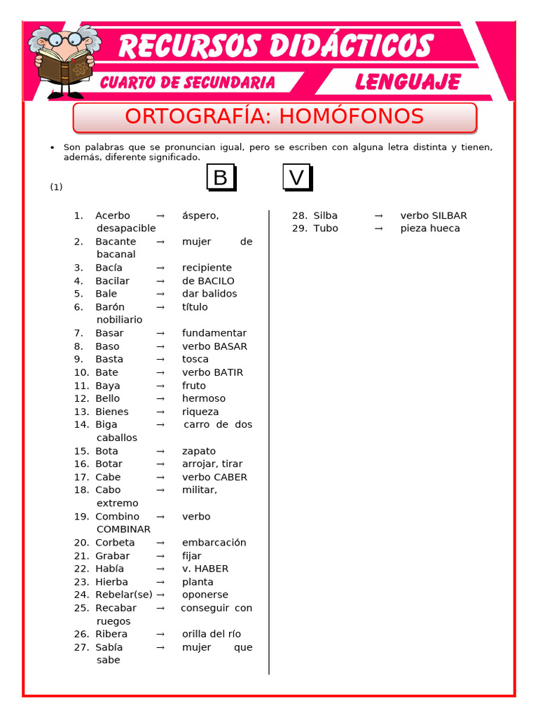 Ejercicios de Ortografia Homofonos B y V | PDF