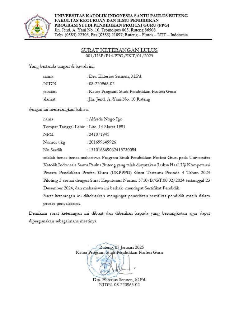 Surat Keterangan Lulus | PDF