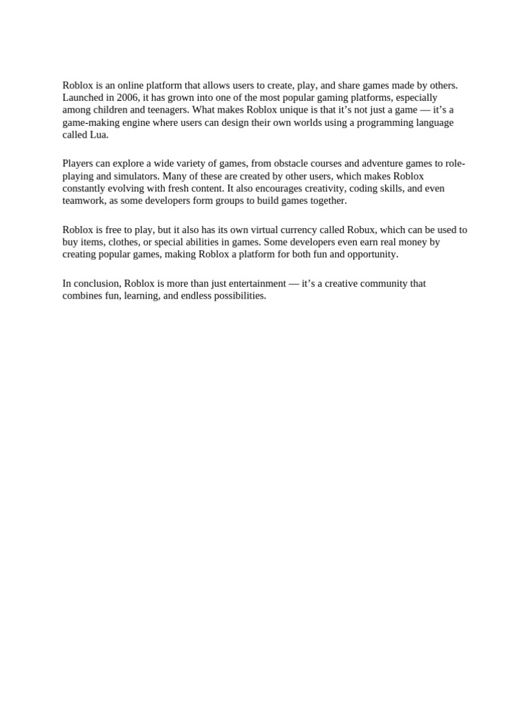 Roblox: A World of Creativity | PDF