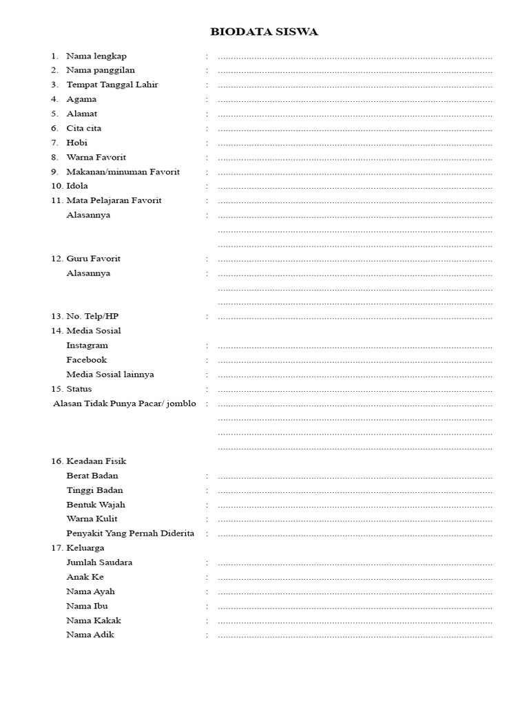 Biodata Siswa | PDF