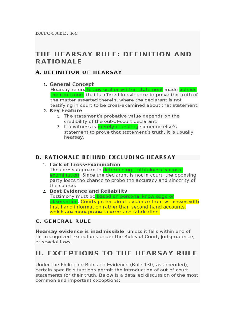 Understanding the Hearsay Rule and Exceptions | PDF | Hearsay | Witness