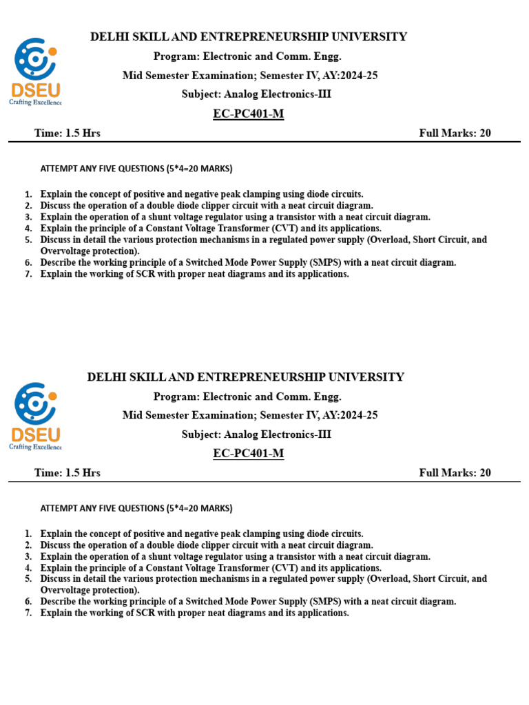 Analog Electronics-III Mid Sem Paper | PDF