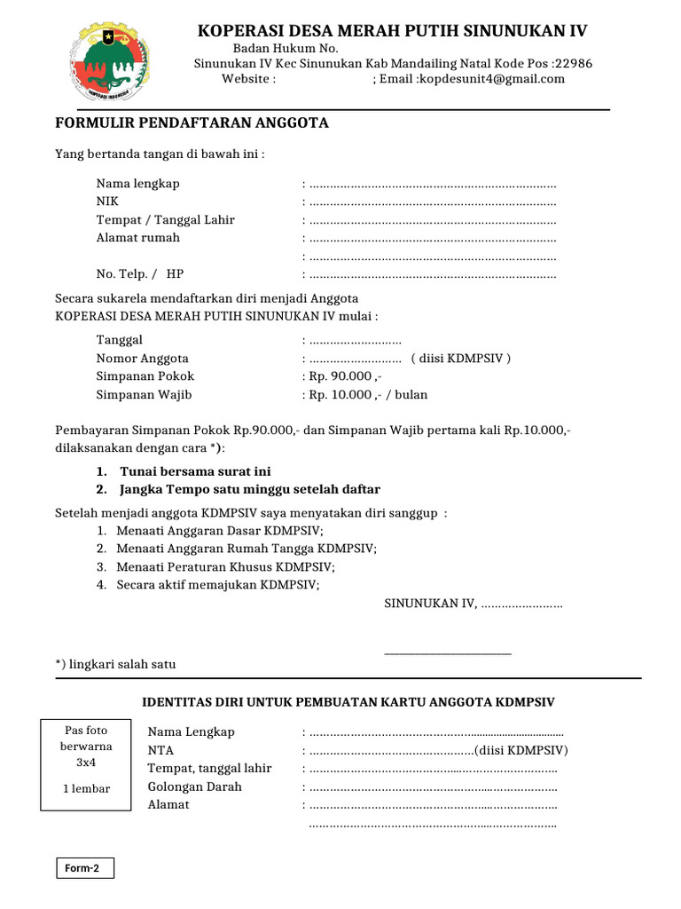 FORMULIR Pendaftaran ANGGOTA 4 | PDF