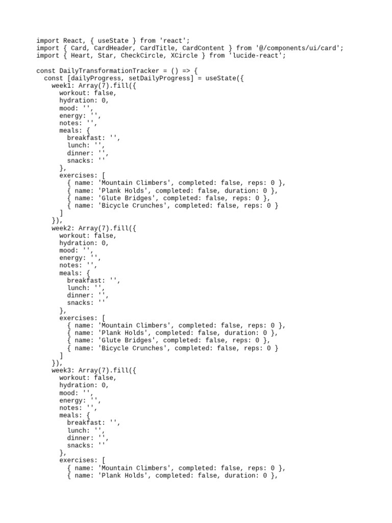 Daily Transformation Tracker - TSX | PDF | Meal | Lunch
