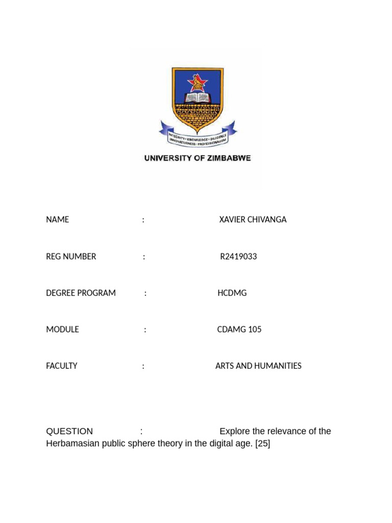 Xavier Chivanga r2419033 | PDF | Public Sphere | Jürgen Habermas