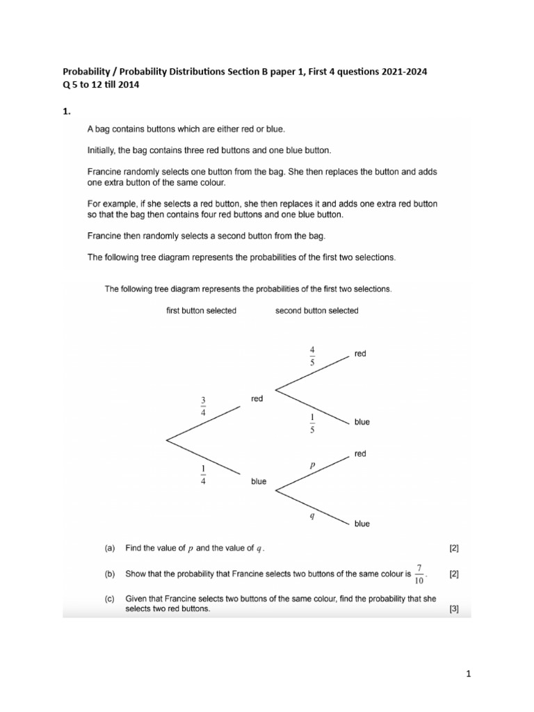 A. Probability - Probability Distributions Paper 1 Section B | PDF