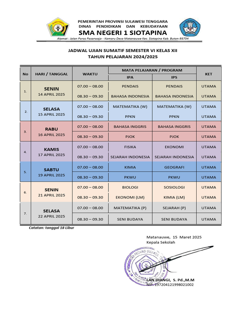 Final - Jadwal Ujian Sumatif Kelas Xii 2024-2025 | PDF