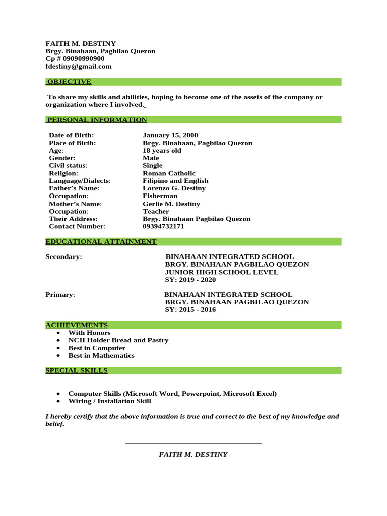 Resume Shs | PDF