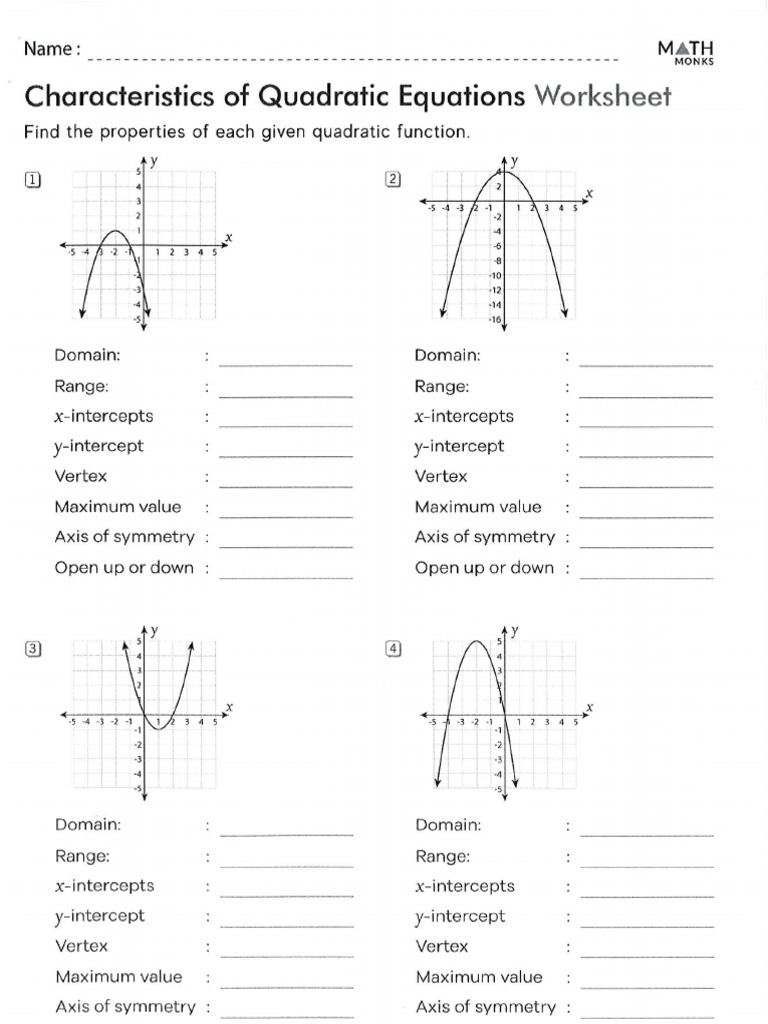 Practice: Key Features of Quadratic Functions | PDF