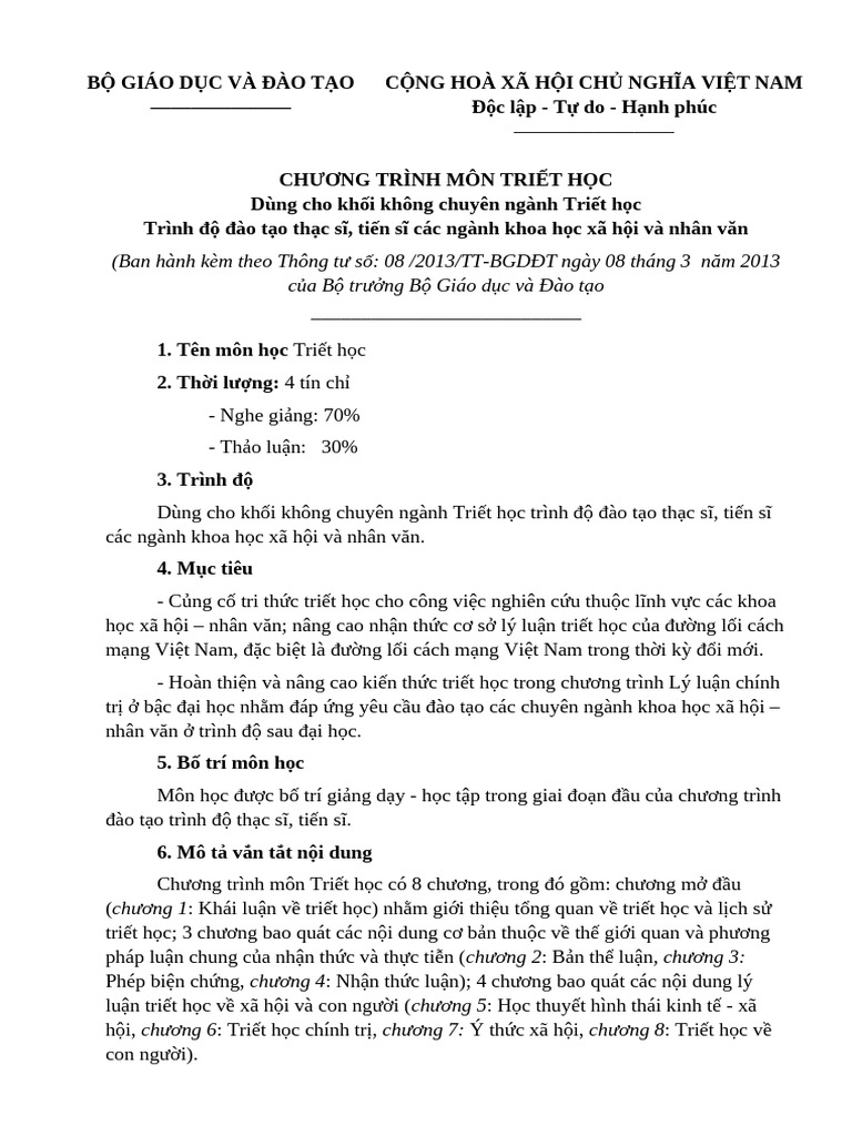 Chuong Trinh Triet Hoc SDH Khoi KHXH-NV | PDF