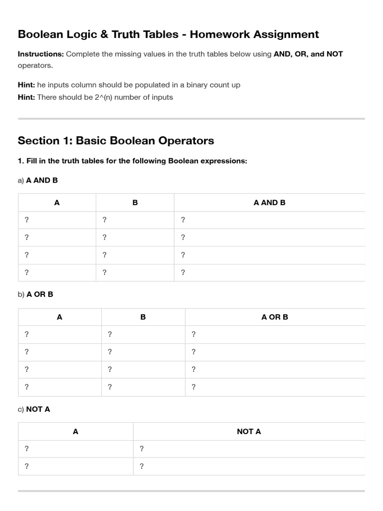 truth_tables_arrays_homework | PDF | Mathematics | Mathematical Logic