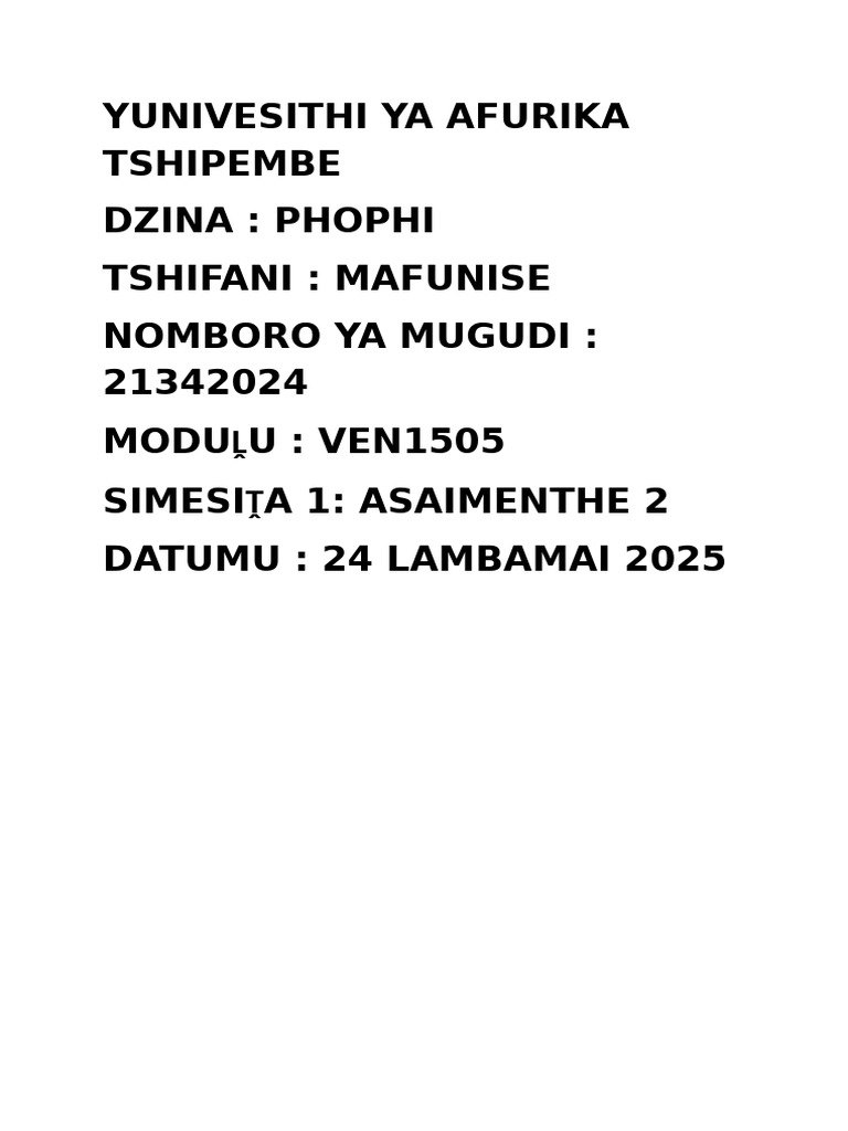 Ven1505 Ass No 2 Draft | PDF