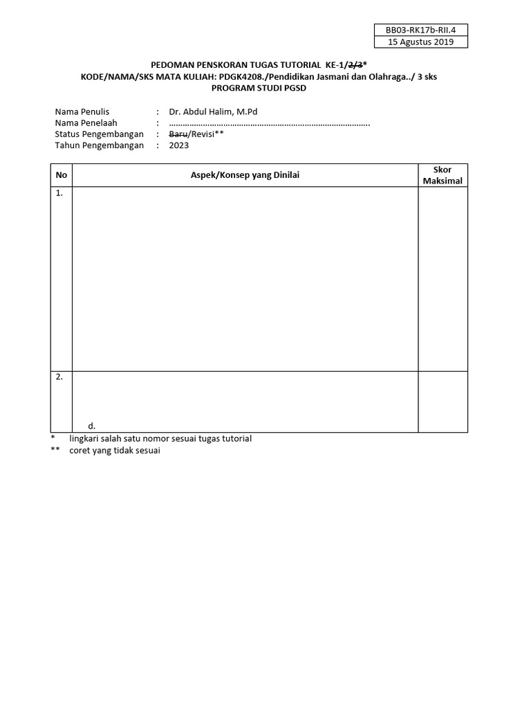 BB03-RK17b RII.2 Penilaian Tugas Tutorial | PDF