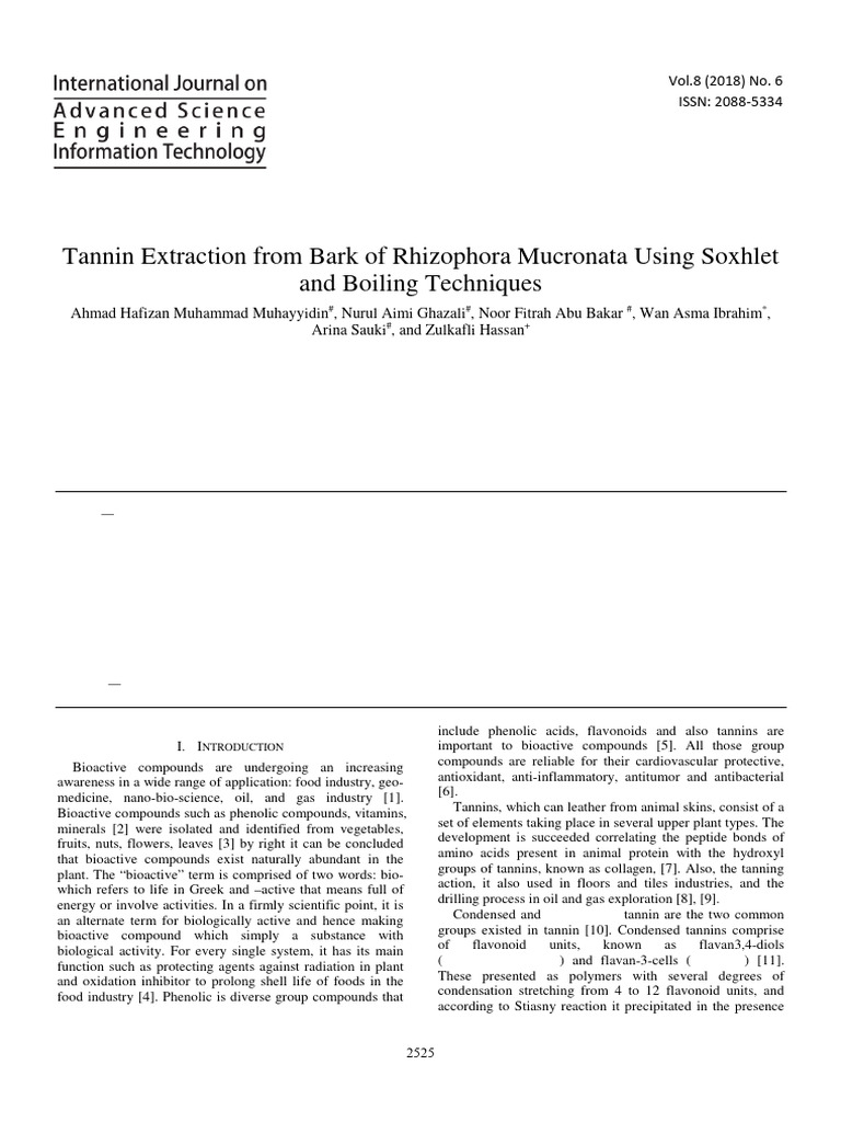 Tannin Extraction From Bark of Rhizophor | PDF | Polyphenol | Distillation