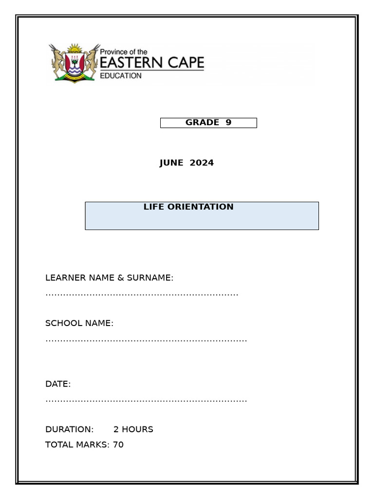 Grade 9 L o Question Paper and Answer Sheet June 2024 012521 | PDF | Abortion | Pregnancy