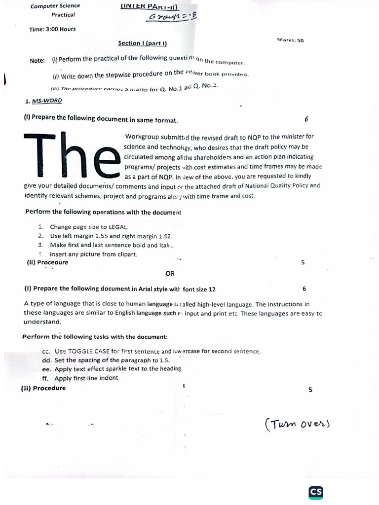 Computer Inter Part II Practical Paper | PDF