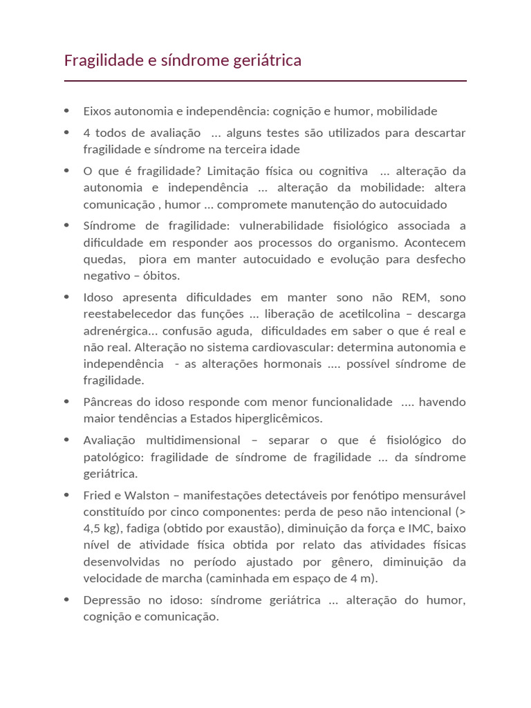 Fragilidade e Síndrome Geriátrica em Idosos | PDF