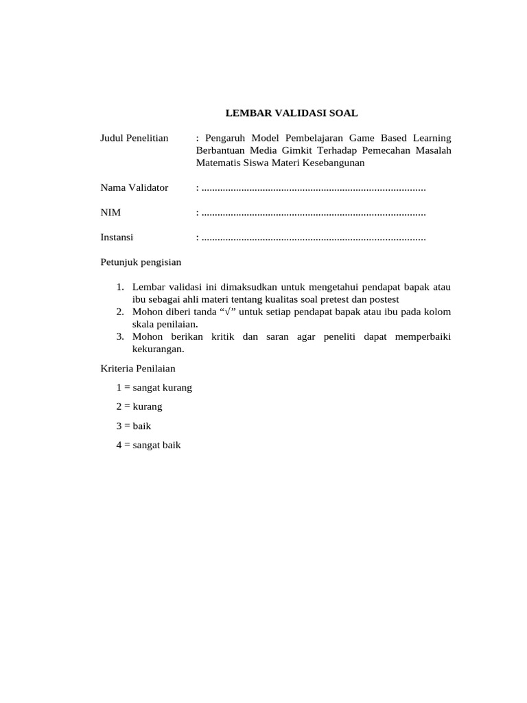 Lembar Validasi Soal | PDF