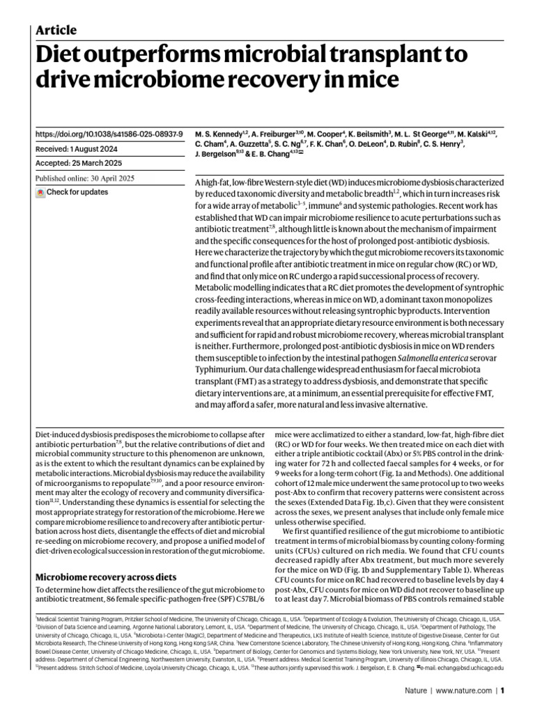 Diet Outperforms Microbial Transplant To Drive Microbiome Recovery in ...