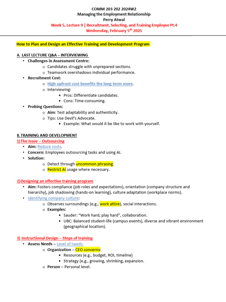 Lecture 9 - COMM 203 202 2024W2 | PDF | Mentorship | Employee Retention