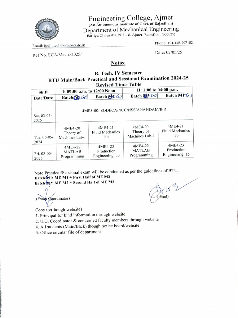 IV Sem Revised Practical Schedule | PDF