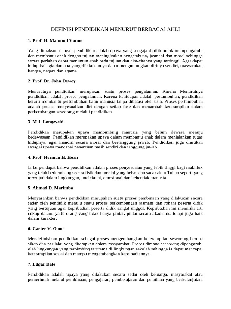 Definisi Pendidikan Menurut Berbagai Ahli | PDF