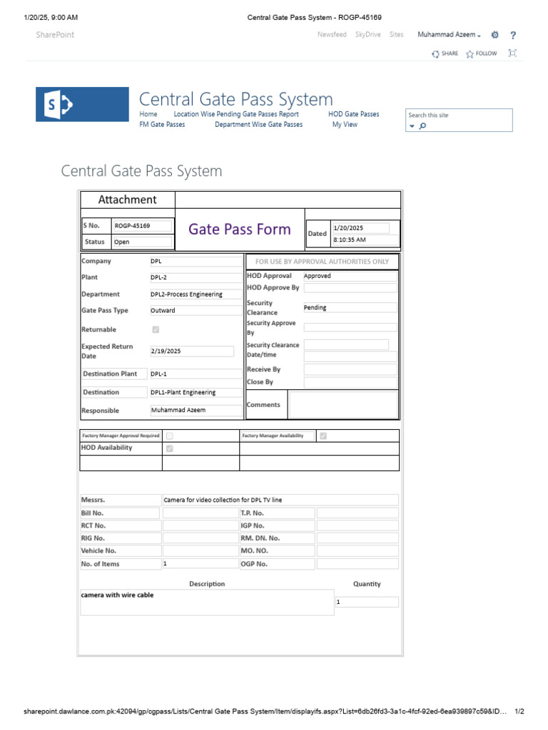 Central Gate Pass System - ROGP-45169 | PDF