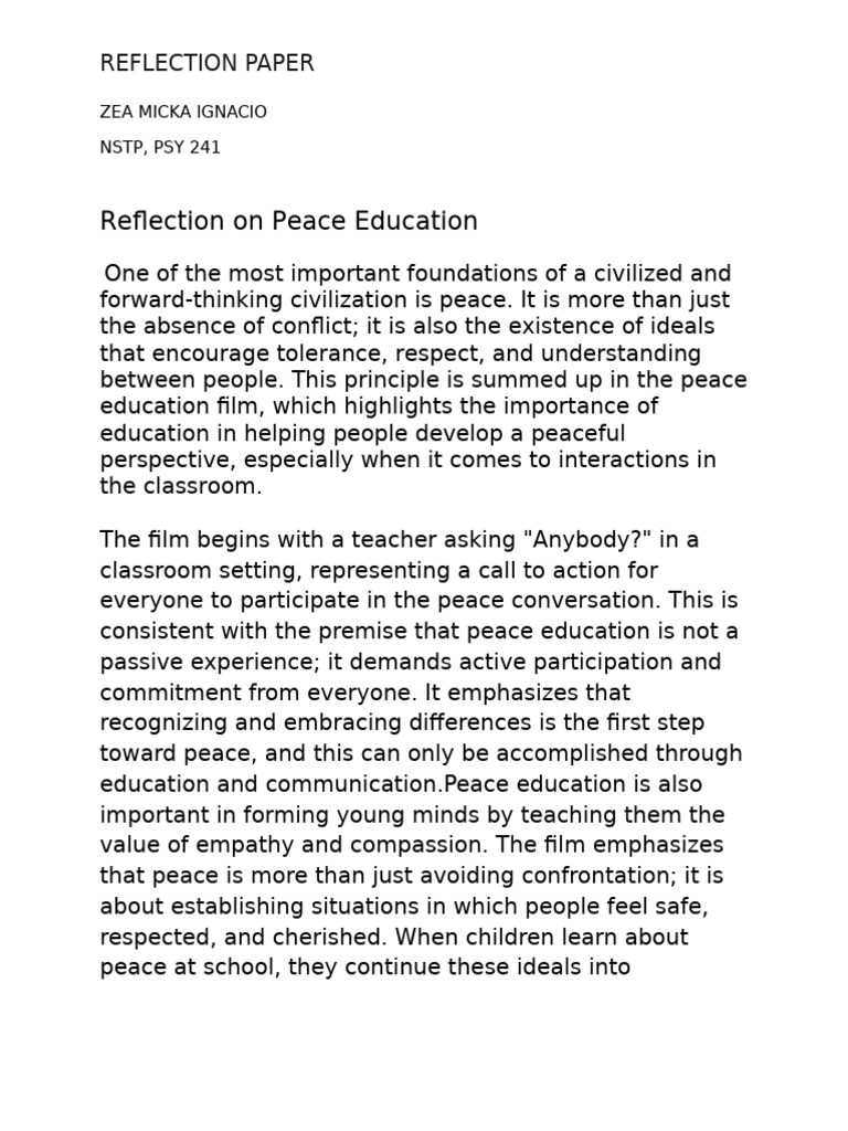 Reflection - Ignacio Zea | PDF | Peace | Volunteering