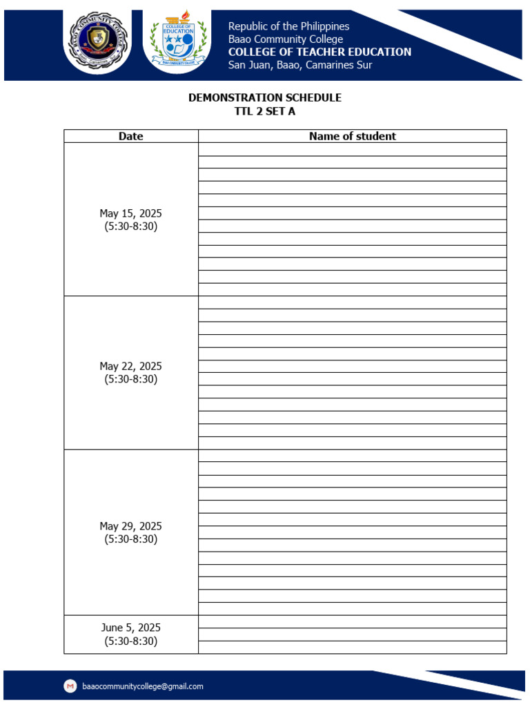 Demo Schedule TTL2 | PDF